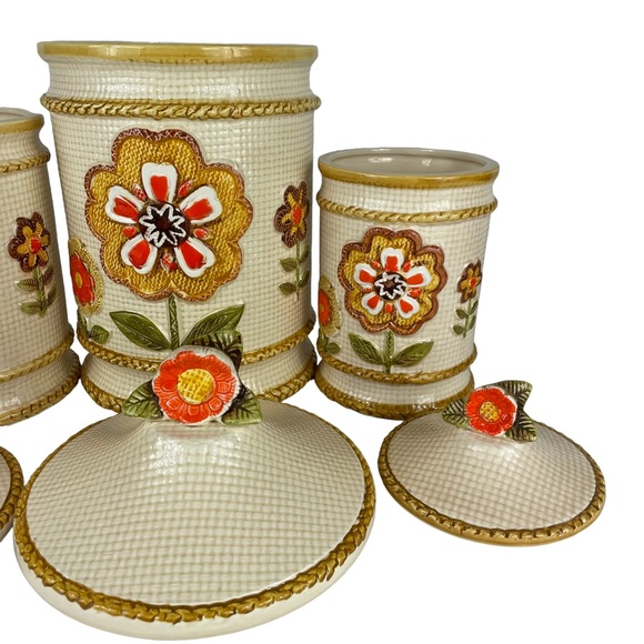 Vintage | Kitchen | Vtg Cottagecore Ceramic 97s Floral Basketweave ...